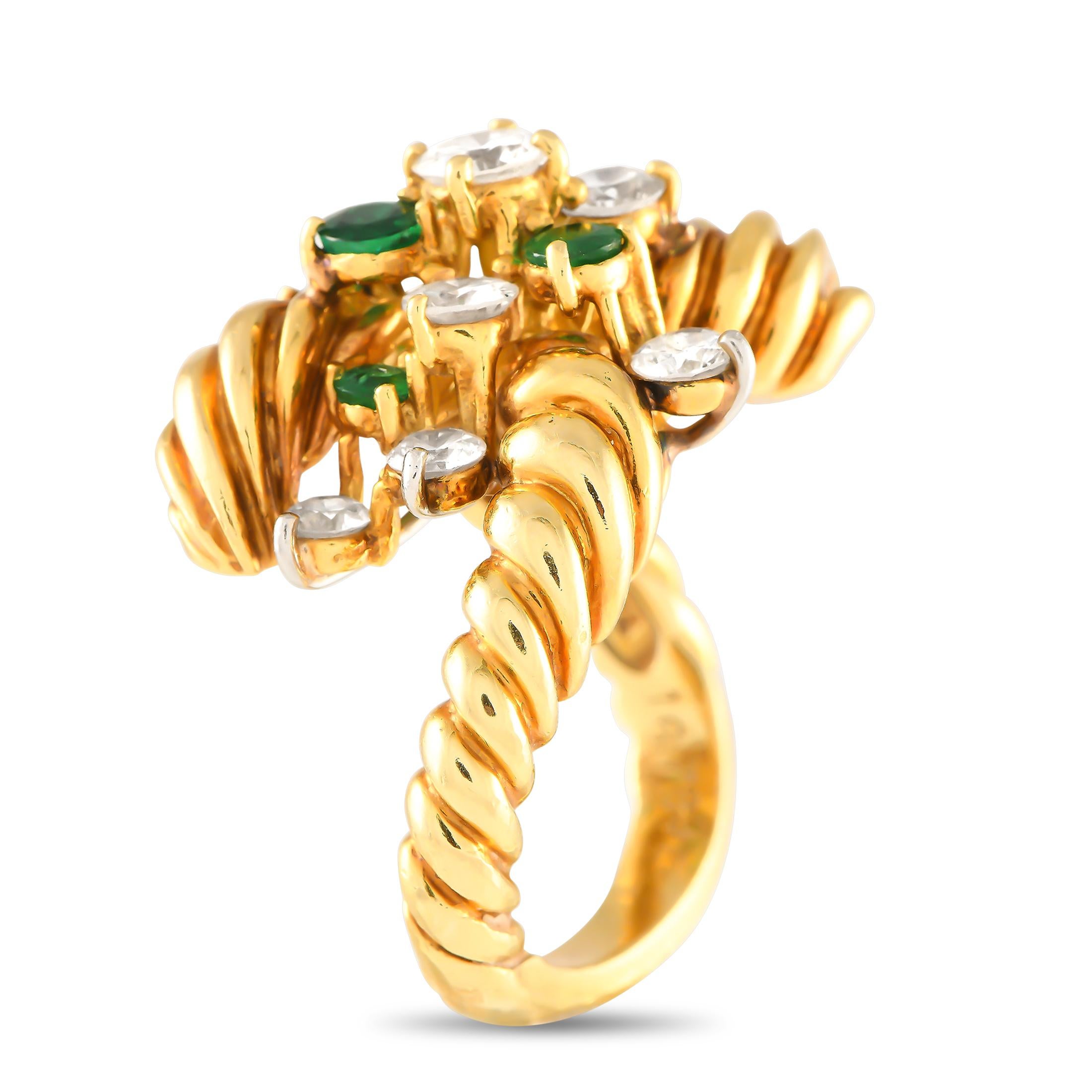 Kurt Wayne 18K Yellow Gold 1.51ct Diamond and Emerald Ring For Sale at ...