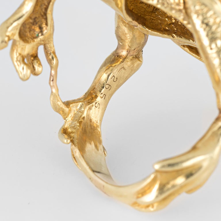 Kurt Wayne Large Frog Ring Vintage 18 Karat Yellow Gold Green Eyes ...