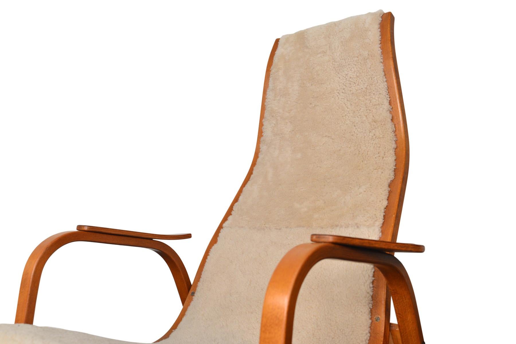 Kurvan Model Highback Lounge Chair by Yngve Ekström in Cream Shearling ...