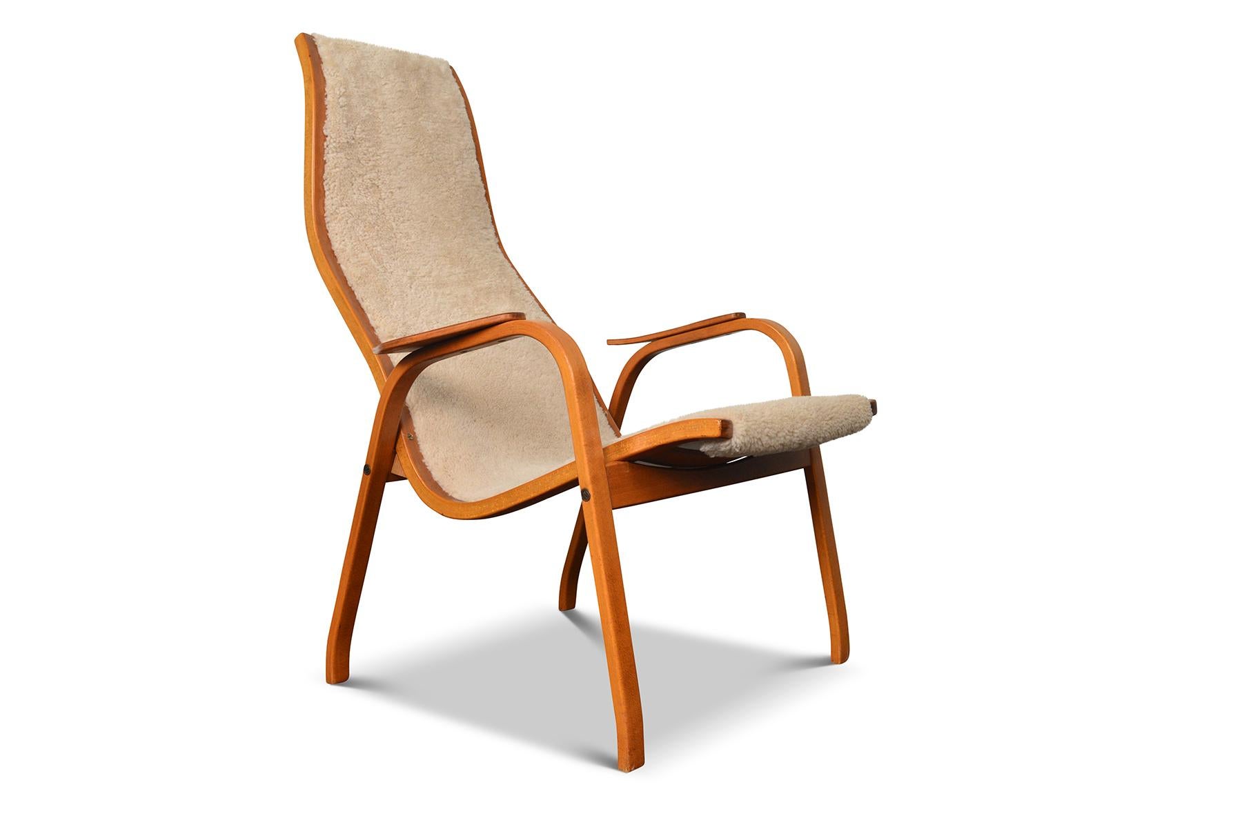 Kurvan Model Highback Lounge Chair by Yngve Ekström in Cream Shearling ...