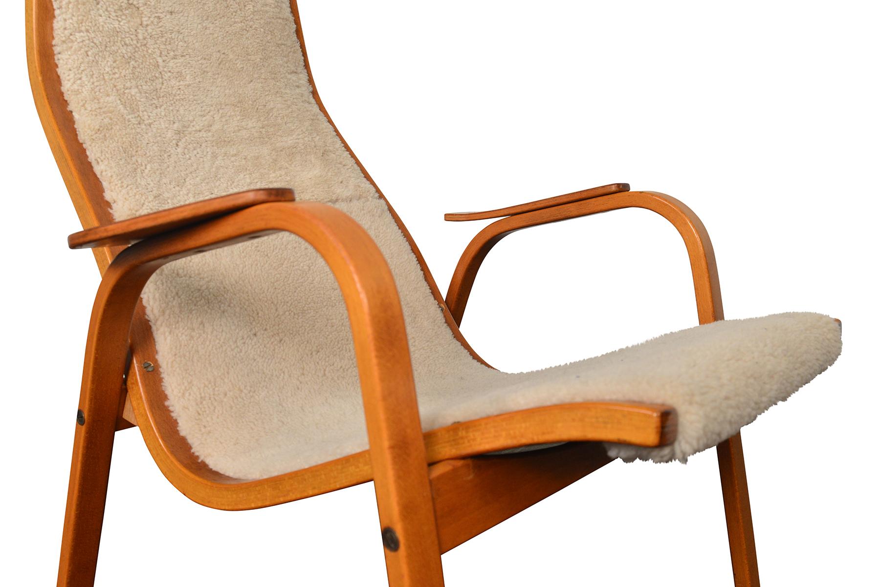 Kurvan Model Highback Lounge Chair by Yngve Ekström in Cream Shearling ...