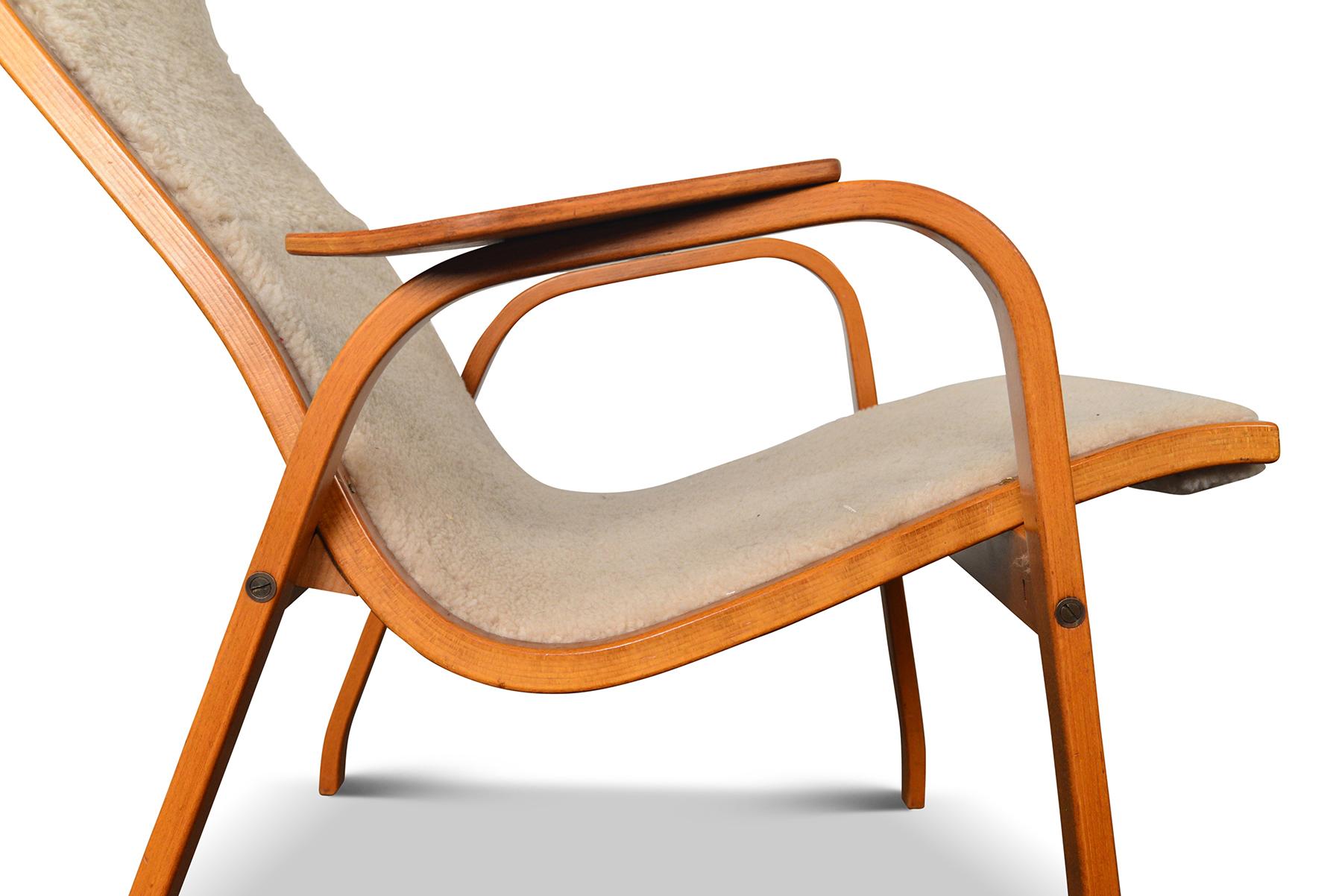 Kurvan Model Highback Lounge Chair by Yngve Ekström in Cream Shearling ...
