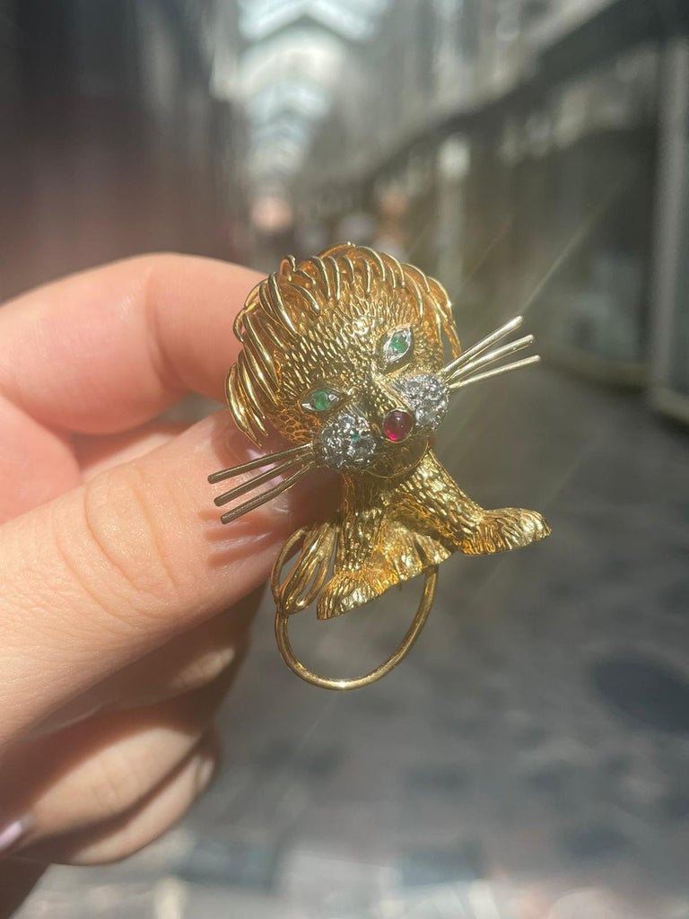 Kutchinsky 18 Karat Yellow Gold, Ruby, Emerald and Diamond Lion Brooch ...