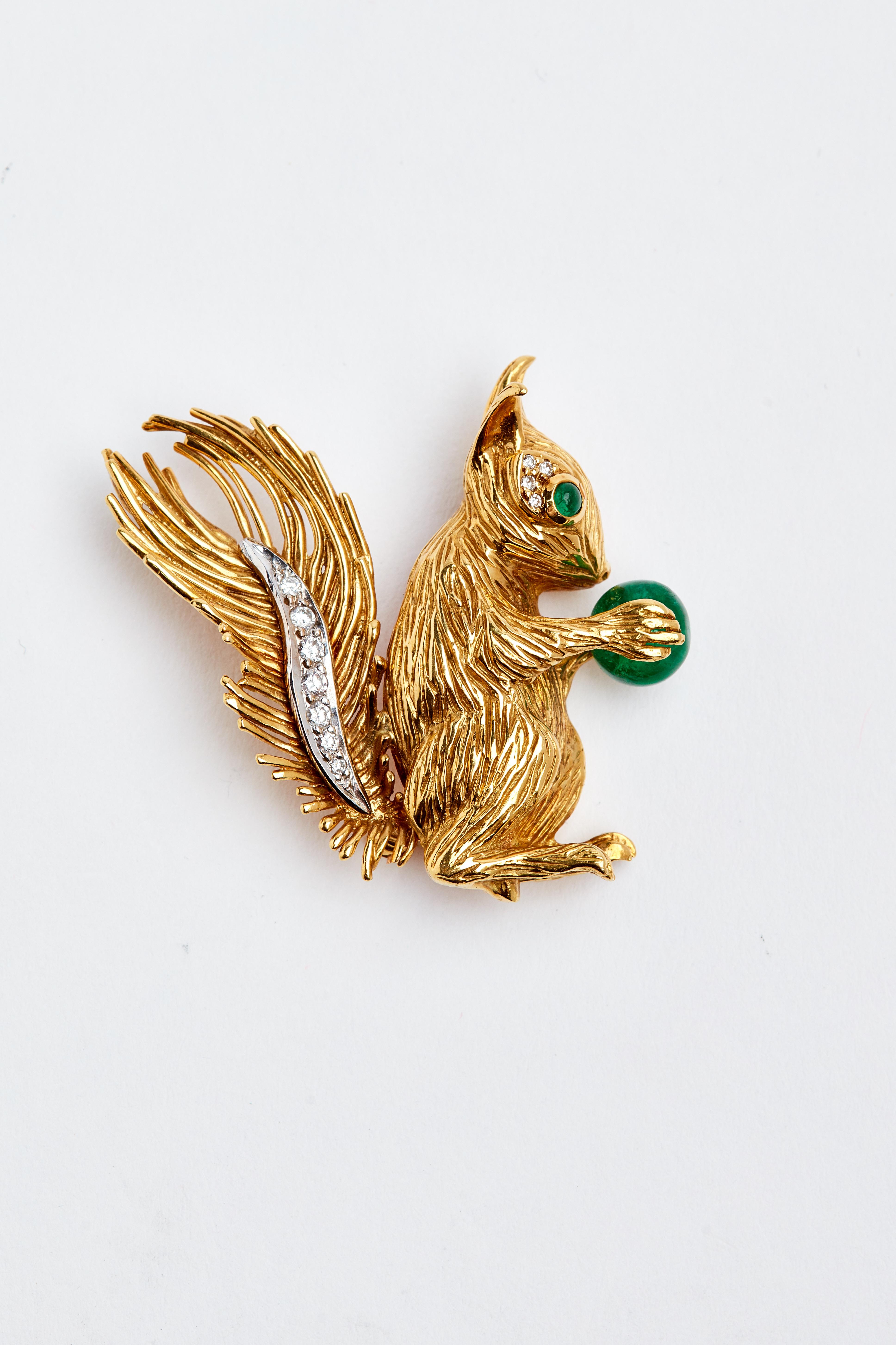 Kutchinsky 18 Karat Yellow Gold Squirrel Brooch with Diamonds and ...