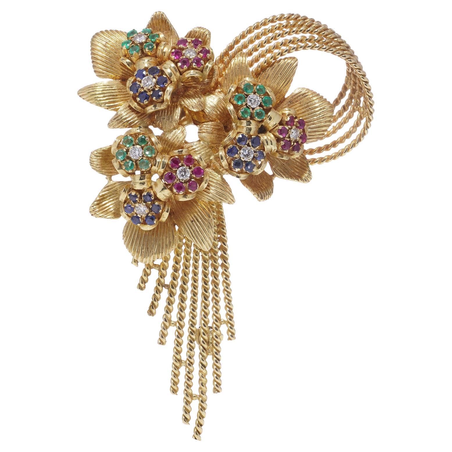 Kutchinsky 18KT yellow gold gemstone and diamond brooch For Sale at 1stDibs