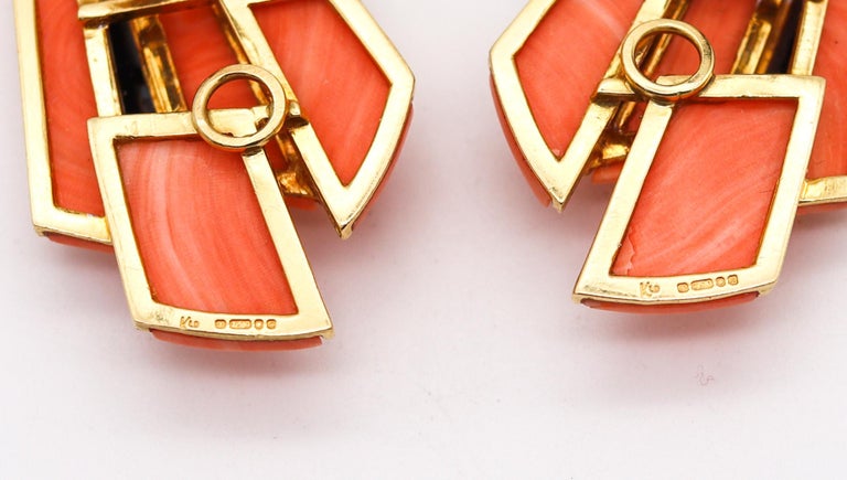 Kutchinsky 1968 London Geometric Earrings 18kt Gold with Diamonds Coral ...