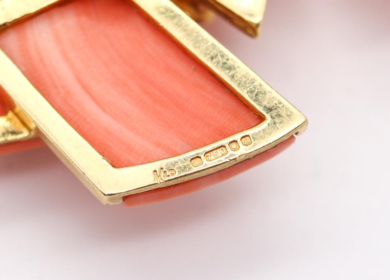 Kutchinsky 1968 London Geometric Earrings 18kt Gold with Diamonds Coral ...