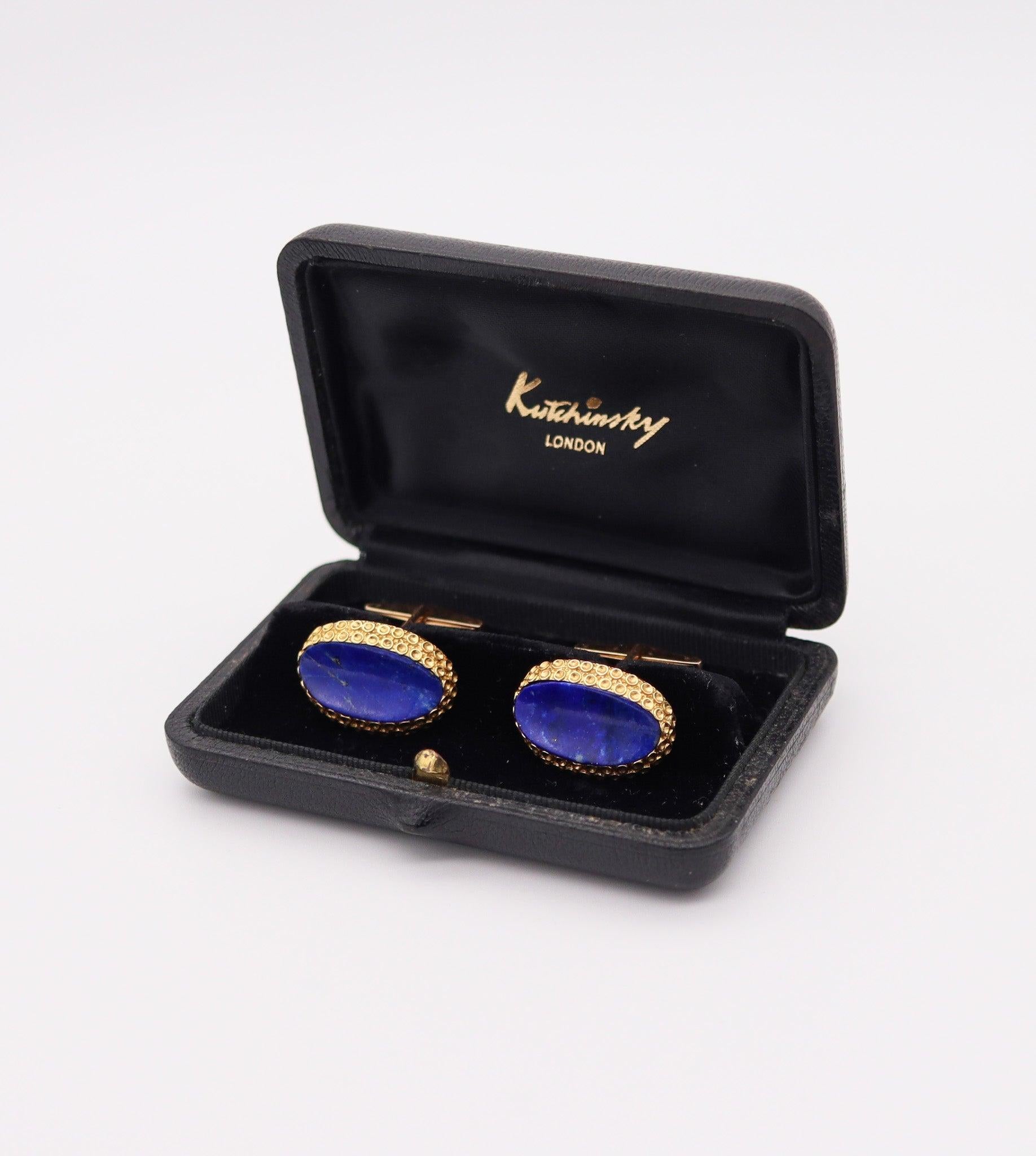 KUTCHINSKY 1970 London Pair of Cufflinks In 18Kt Yellow Gold With Lapis ...