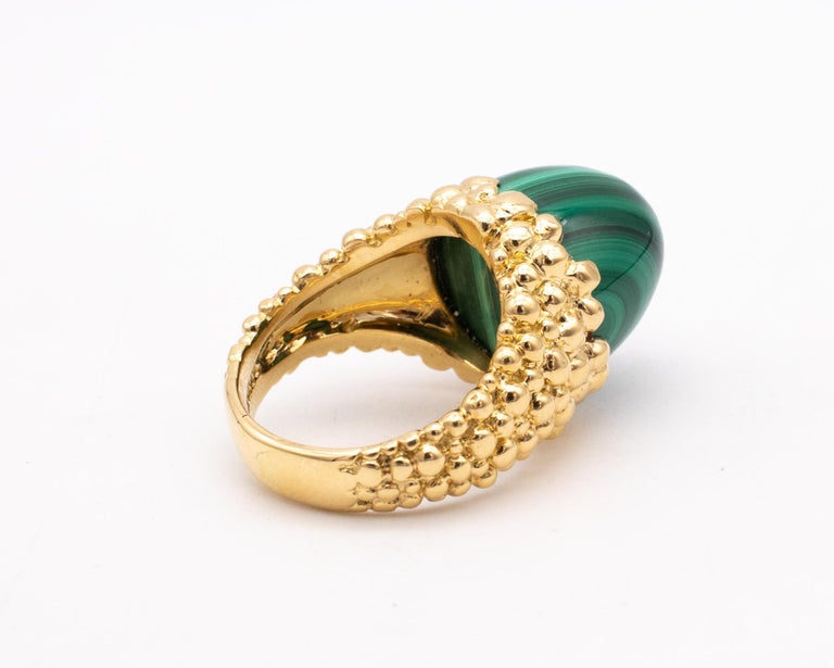 Kutchinsky 1972 London 18kt Yellow Gold Retro Cocktail Ring with Malachite For Sale at 1stDibs