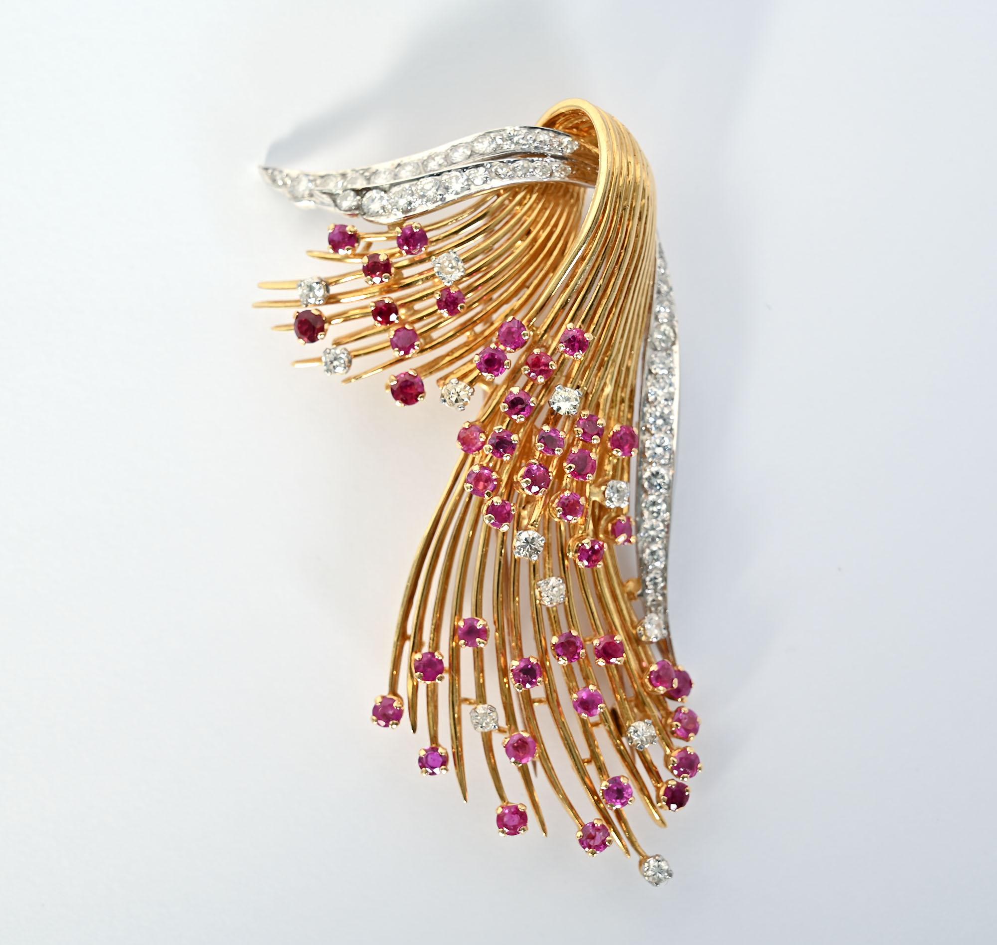 Kutchinsky Gold Spray Brooch with Diamonds and Rubies at 1stDibs ...
