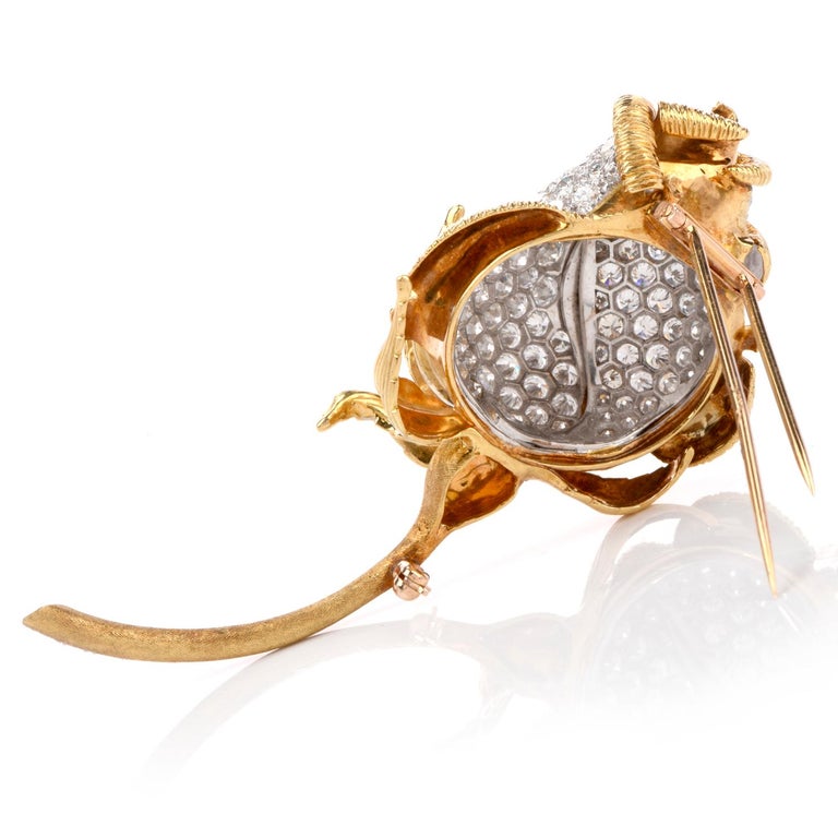 Kutchinsky Midcentury Vinatge Diamond Rose Bud 18 Karat Gold Brooch Pin ...