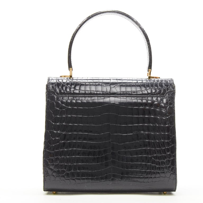 KWANPEN black polished leather gold turnlock crossbody flap satchel bag ...