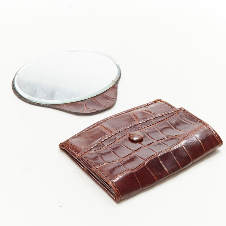 KWANPEN brown polished leather gold croc hardware buckle crossbody ...