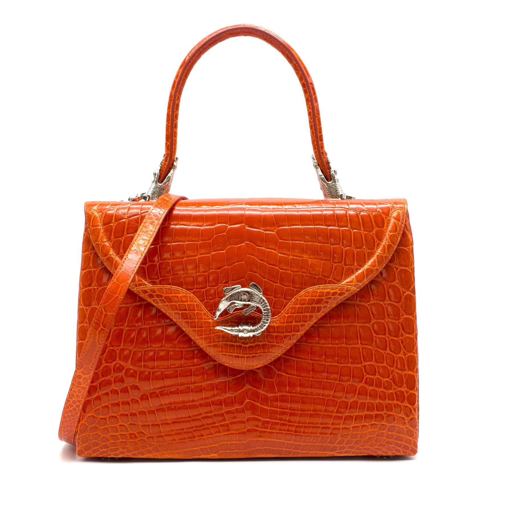Kwanpen Orange Crocodile Leather 5568 Signature Handbag at 1stDibs