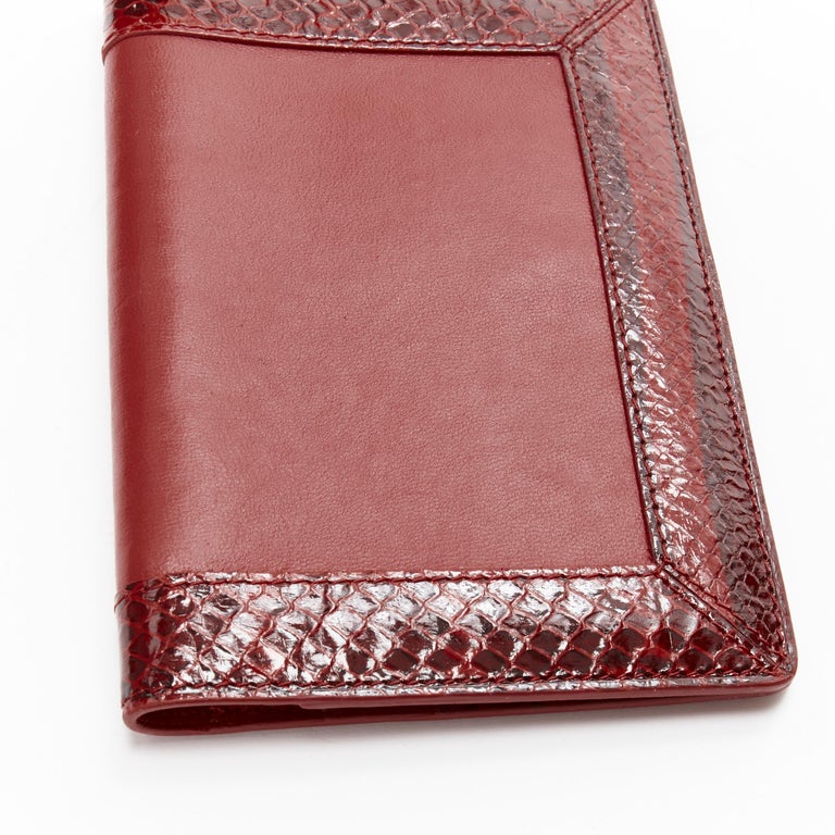 KWANPEN red glossy scaled leather trim bifold passport card holder For ...