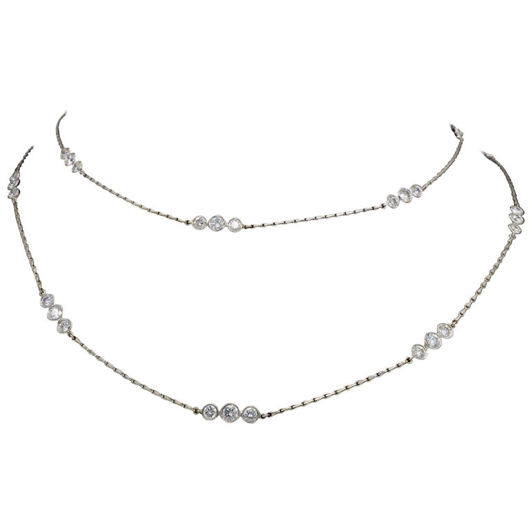 Kwiat Strings 18 Karat White Gold Diamond Station Necklace For Sale at ...