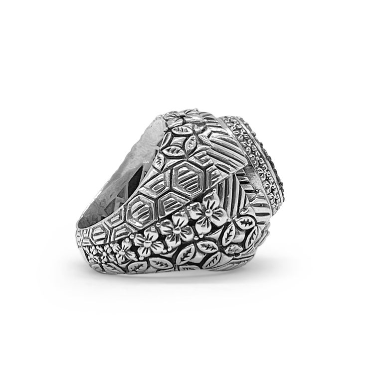 Kyoto White Diamond Center and Engraved Sterling Silver Ring For Sale ...