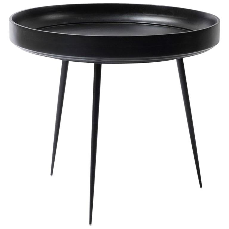 L Bowl Side or Coffee Table Mango Wood Black Stain Steel Legs by Mater ...