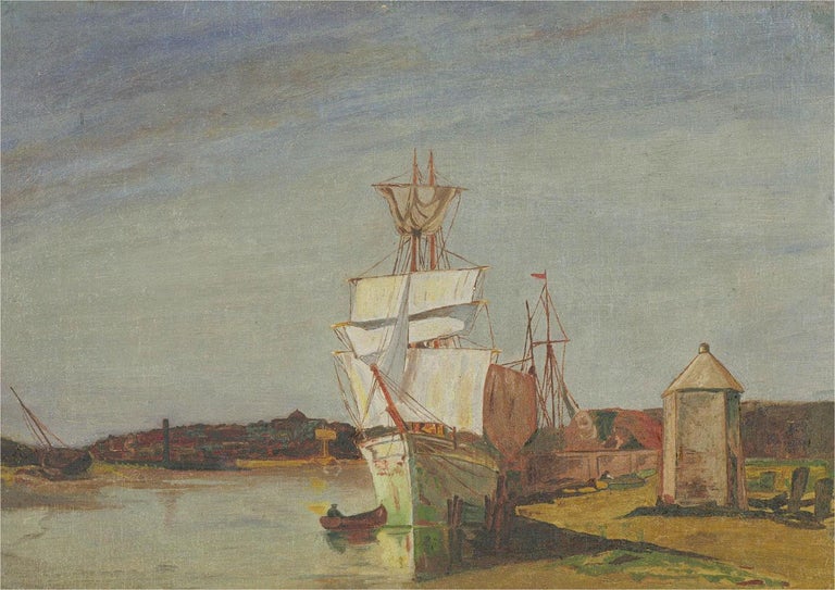 L. Bracewell - L. Bracewell - 1935 Oil, Sailing Boat at the Jetty For ...