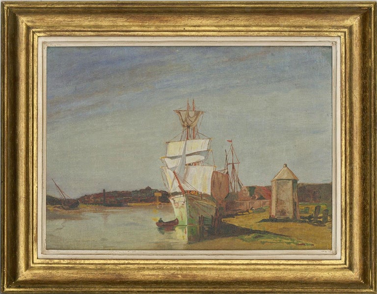 L. Bracewell - L. Bracewell - 1935 Oil, Sailing Boat at the Jetty For ...