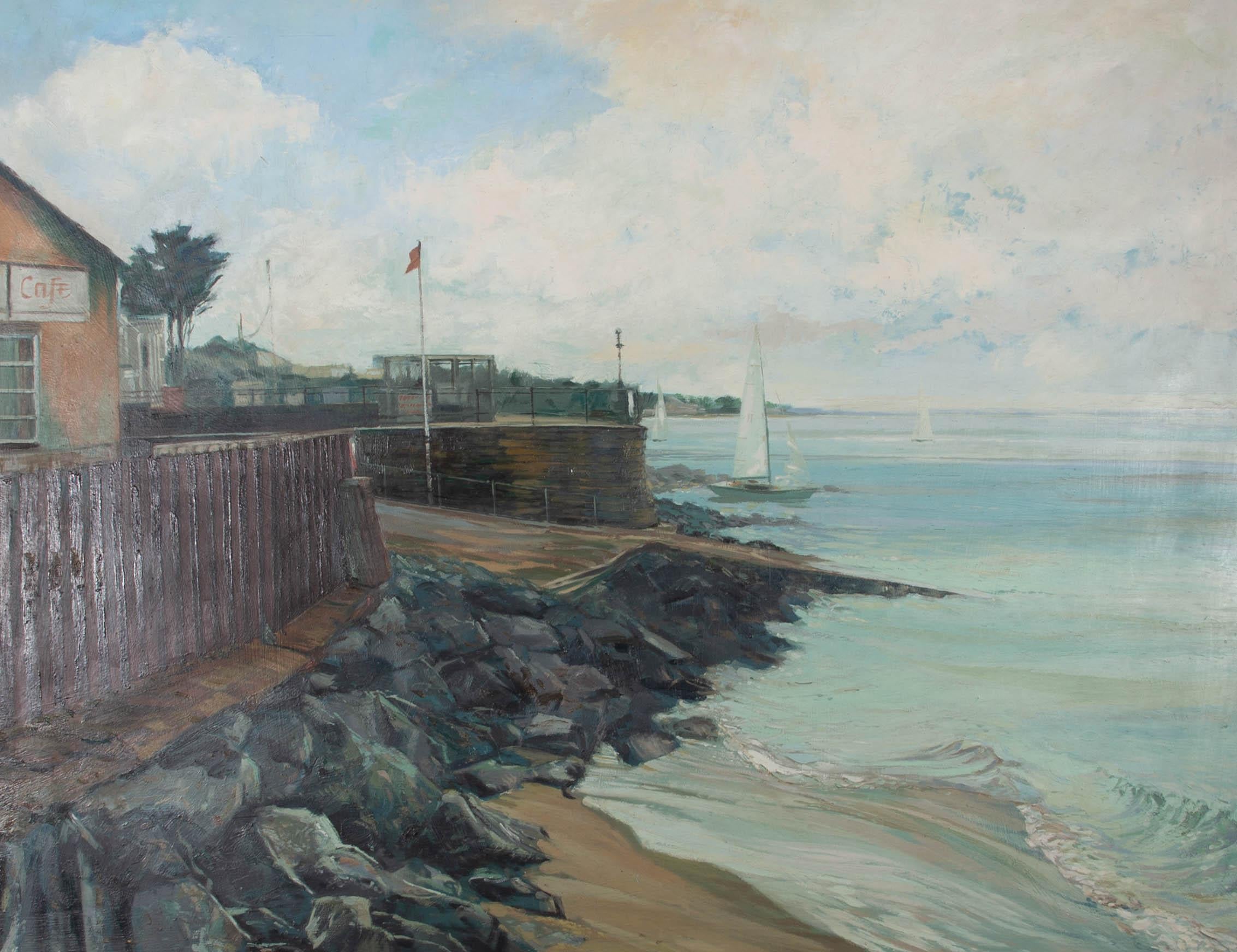 L. Coldrick - L. Coldrick - 1986 Oil, Coastal Village Scene at 1stDibs