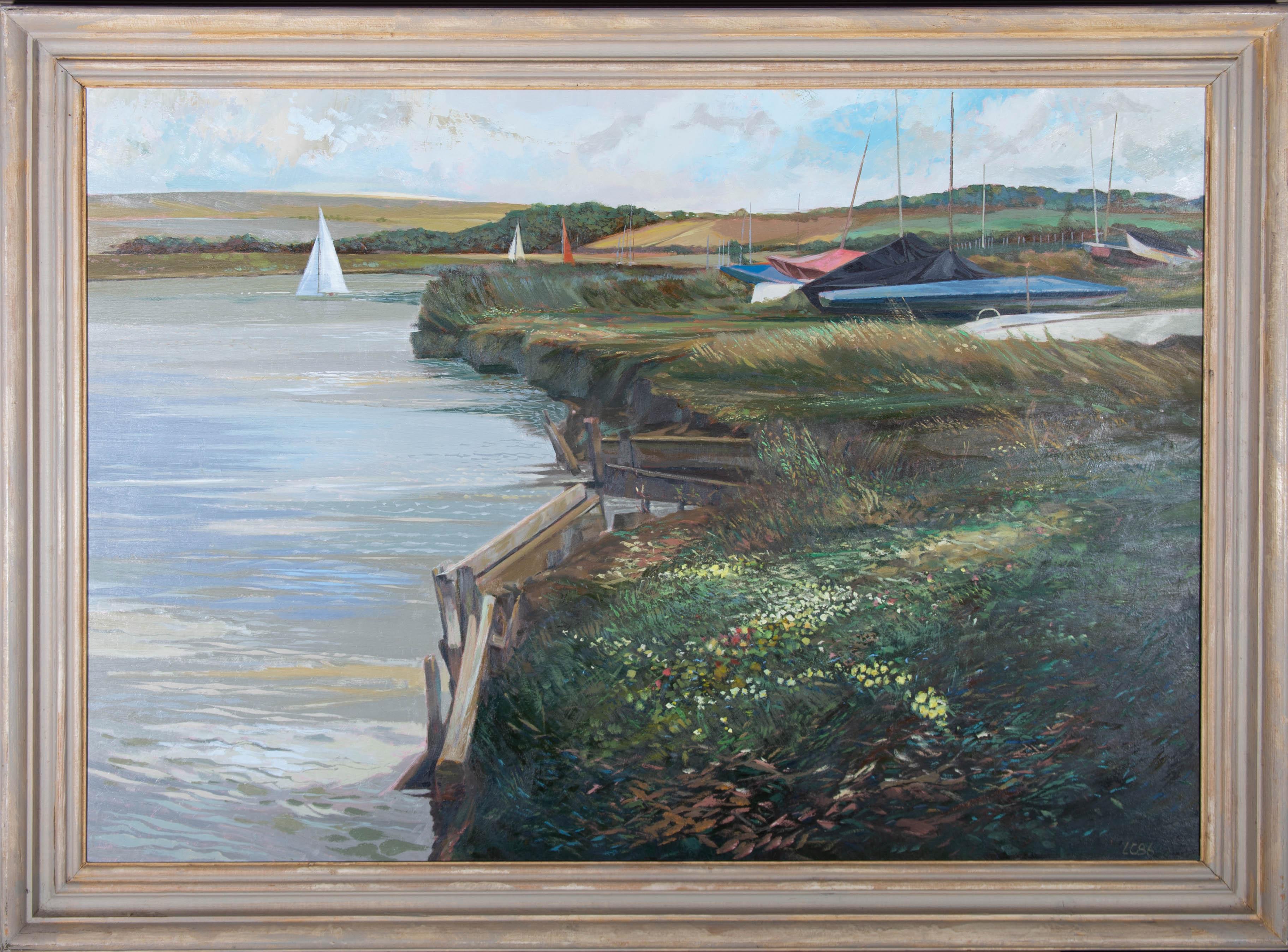 L. Coldrick - L. Coldrick - 1986 Oil, Coastal Village Scene at 1stDibs
