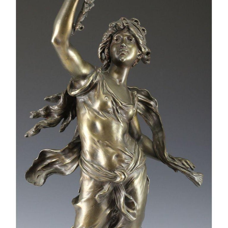 L and F Moreau Patinated Bronze Figural Lamp W/ Rock Crystal Flame ...