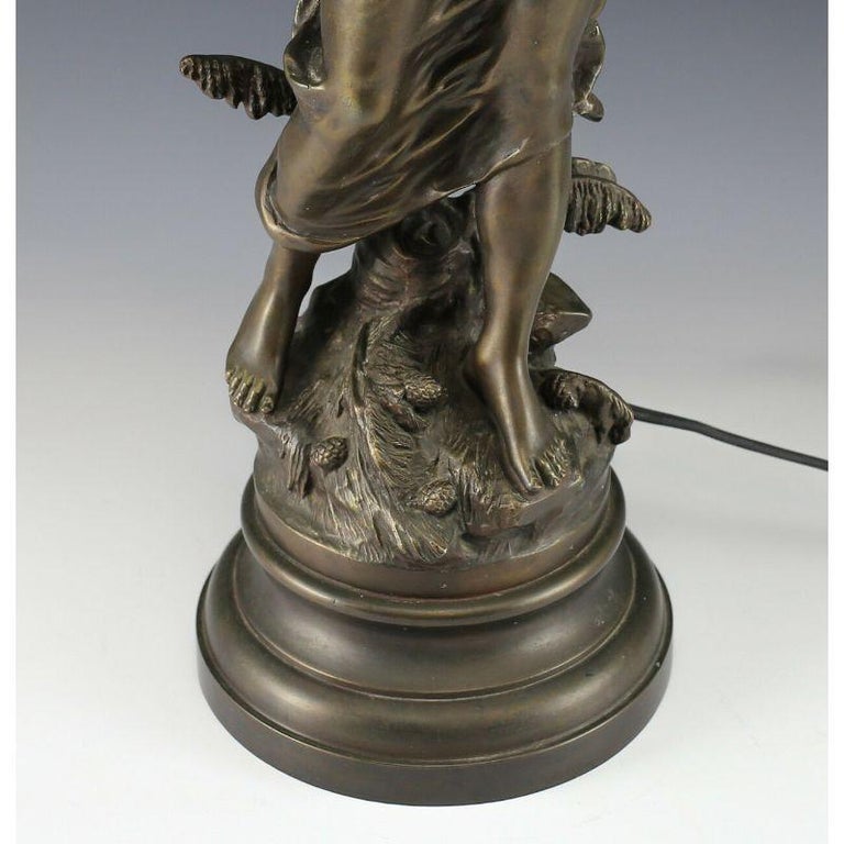 L and F Moreau Patinated Bronze Figural Lamp W/ Rock Crystal Flame ...