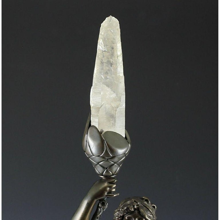 L and F Moreau Patinated Bronze Figural Lamp W/ Rock Crystal Flame ...