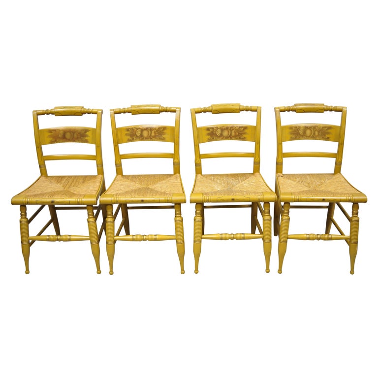 L. Hitchcock Yellow Stenciled Rush Seat Dining Side Chairs, Set of 4 at ...