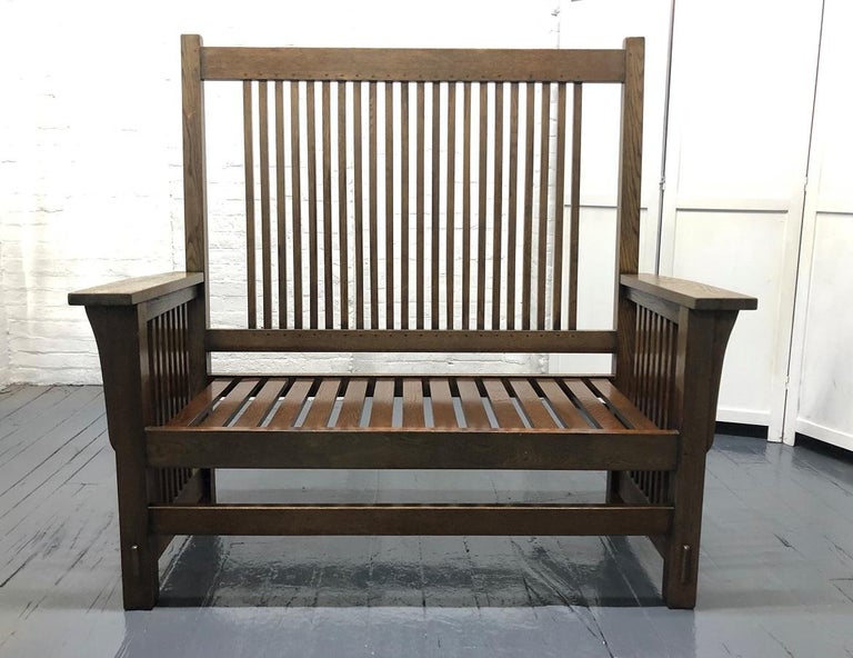 L and J.G. Stickley Oak Arts and Crafts Mission Bench For Sale at 1stDibs