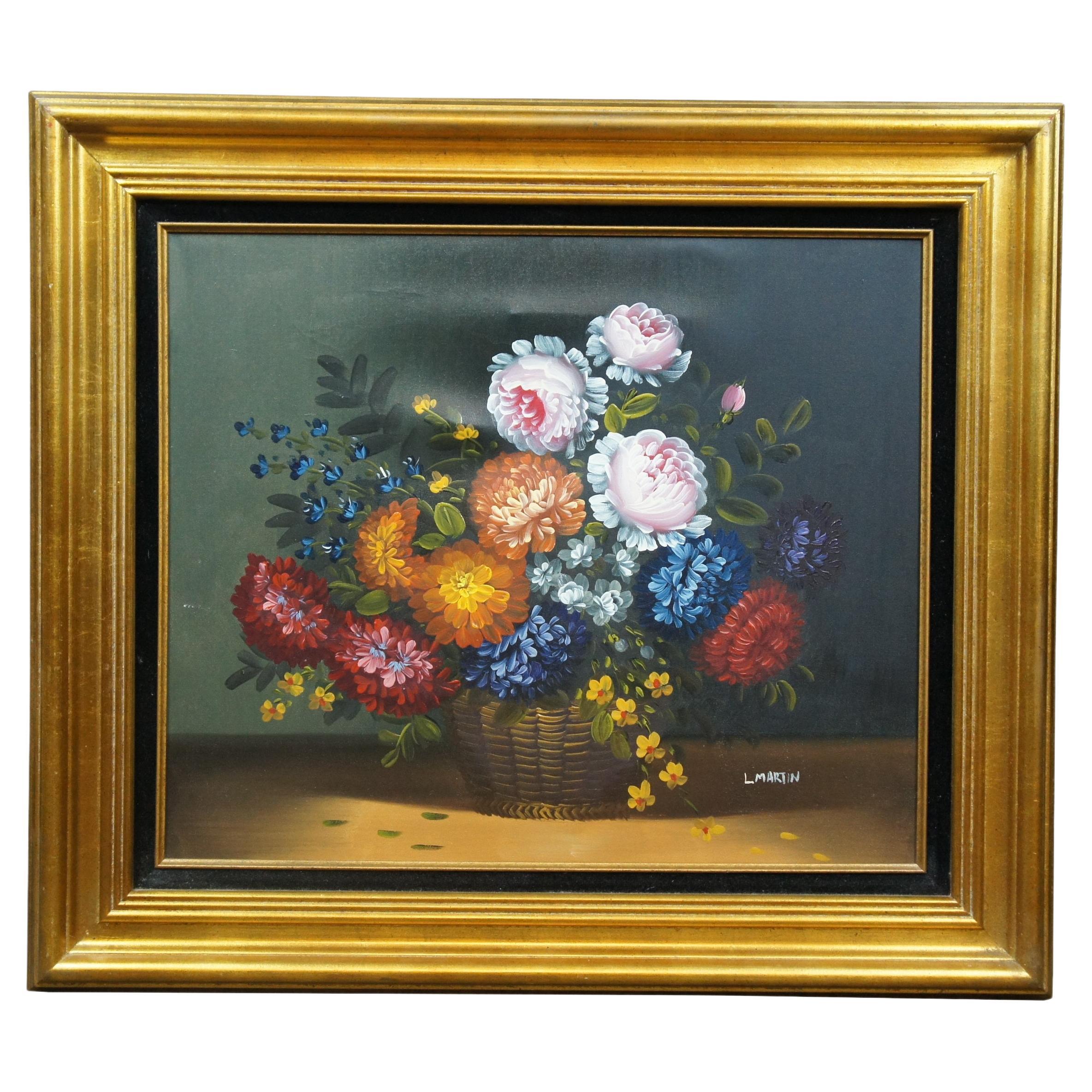 L. Martin Floral Botanical Still Life Bouquet of Flowers Oil Painting on Canvas For Sale at 1stDibs