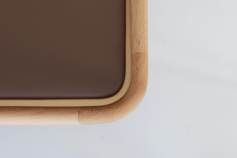 L Shape Side Table, Natural or Dark Oak Wood and Leather. For Sale at ...