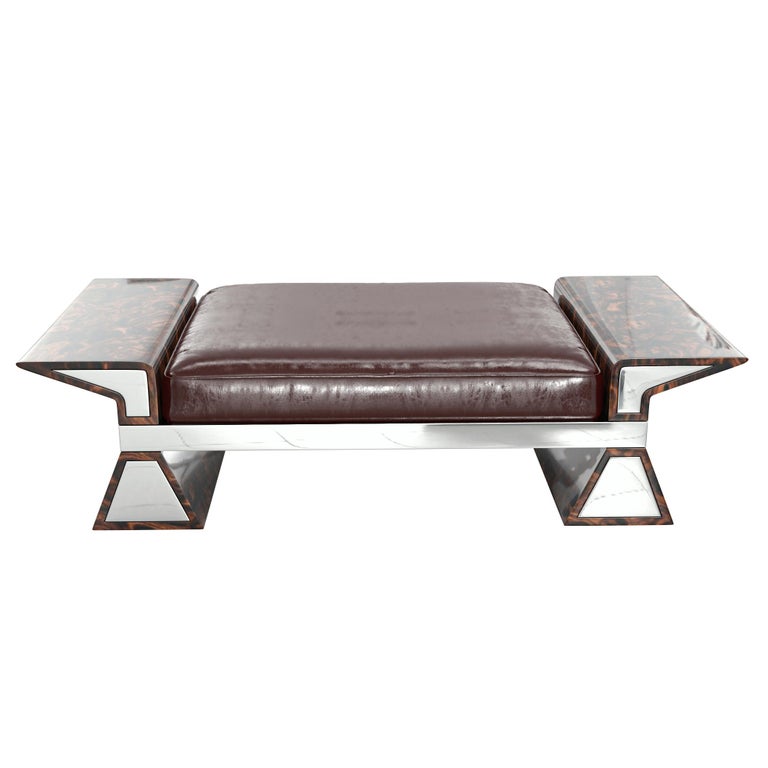 "La Ciliegia" Ottoman with Stainless Steel, Burl Walnut, Hand Crafted ...