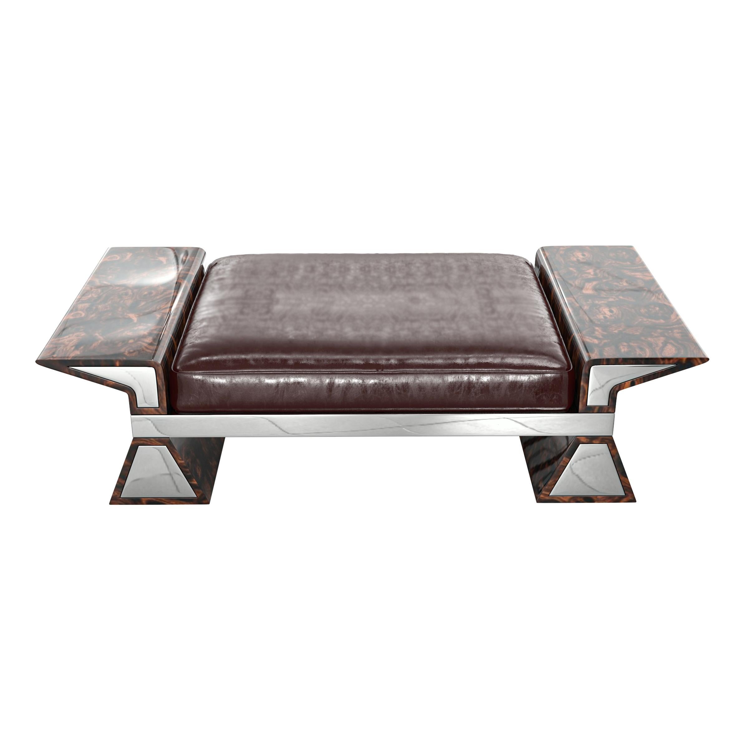 "La Ciliegia" Ottoman with Stainless Steel, Burl Walnut, Hand Crafted ...
