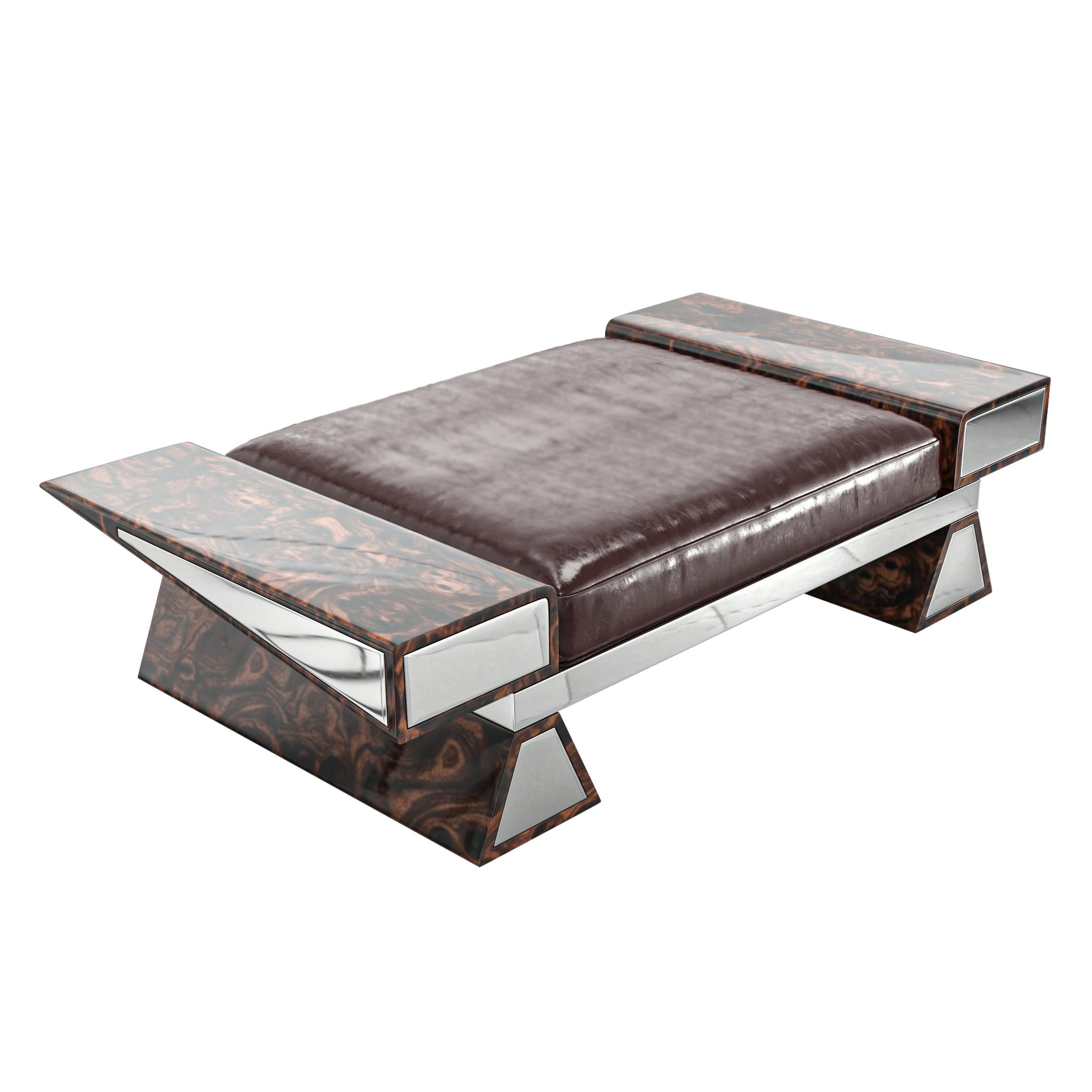 "La Ciliegia" Ottoman with Stainless Steel, Burl Walnut, Hand Crafted ...