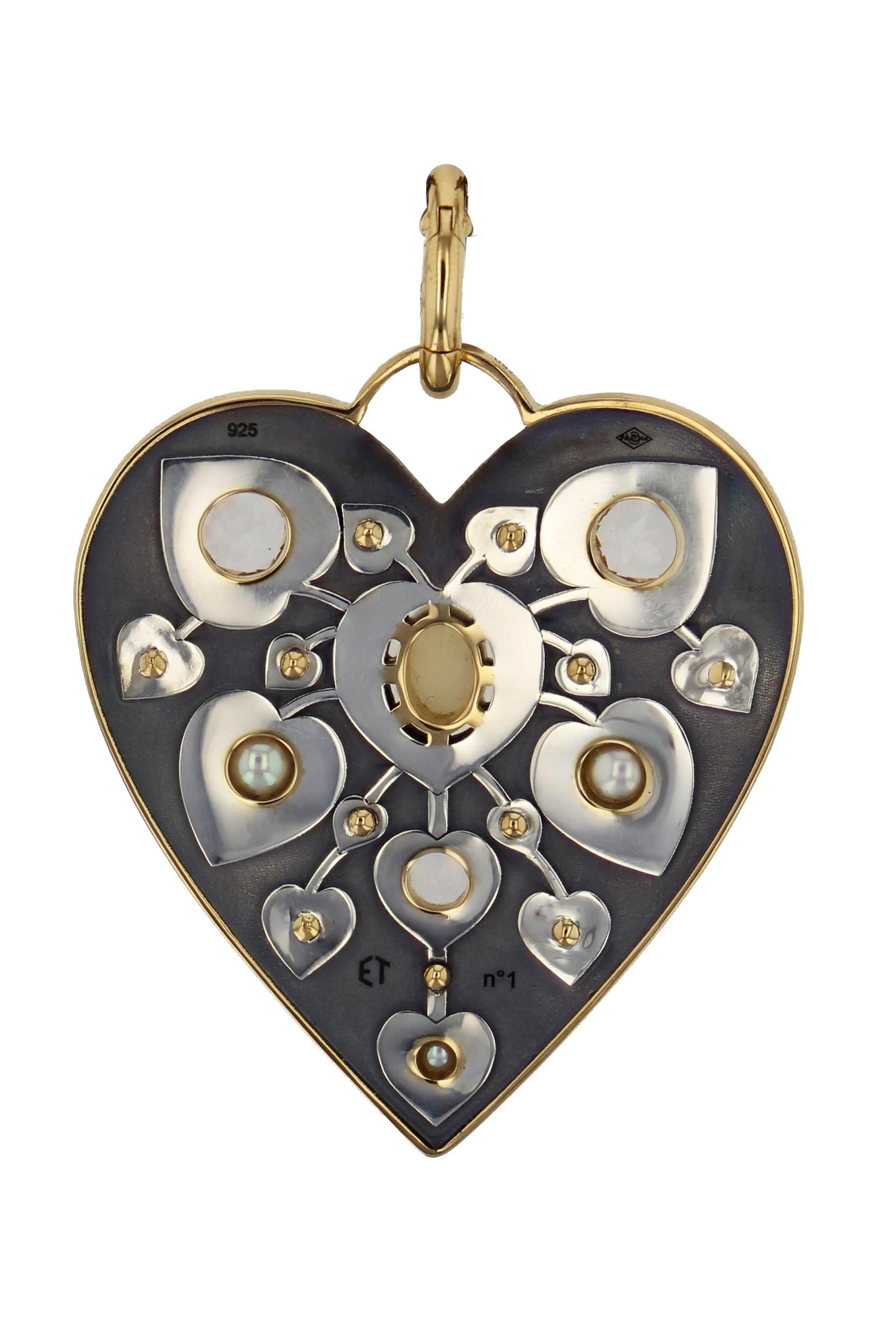 La Dame Du Lac Opal, Topaz and Akoya Pearls Heart Charm in 18k Gold by ...