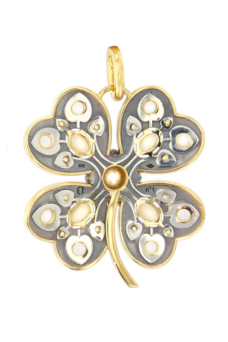 La Dame Du Lac Opal, Topaz and Akoya Pearl Clover Charm in 18k Gold by ...