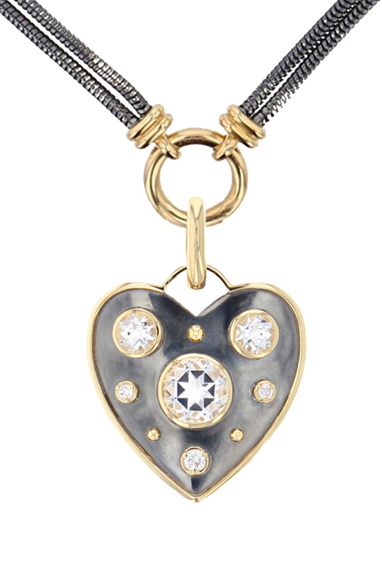 La Dame Du Lac White Topaze and Diamond Petit Heart Charm in 18k Gold ...