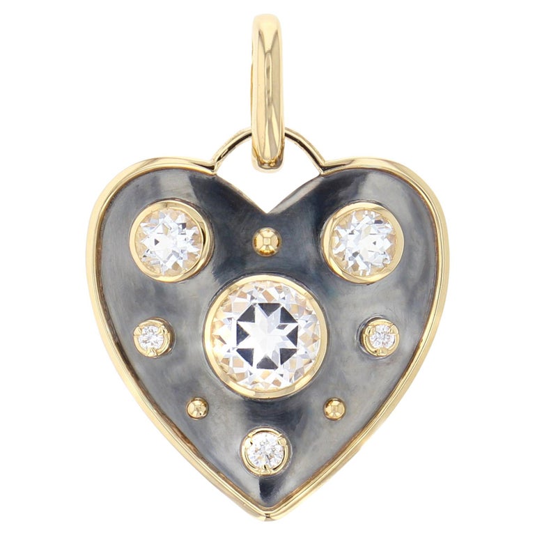 La Dame Du Lac White Topaze and Diamond Petit Heart Charm in 18k Gold ...