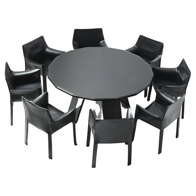 La Loggia Table + 8x Taxi 413 in Black Leather by Mario Bellini for ...