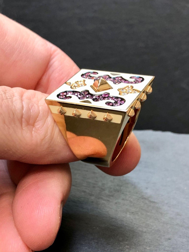 La Nouvelle Bague 18K Diamond Pink Sapphire Enamel Spike Ring For Sale ...