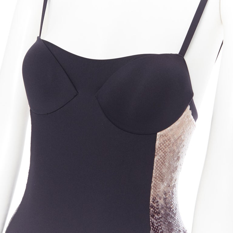 LA PERLA Schwarzer nackter schwarzer Badeanzug mit Paillettenbesatz und ...
