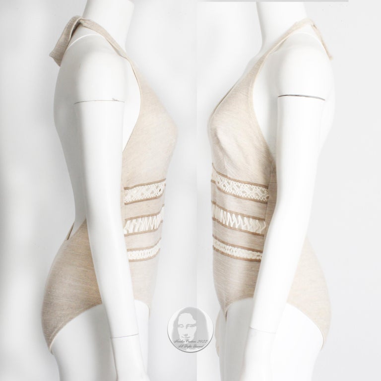 La Perla Bodysuit Swimsuit Halter Linen Macrame Size 48 For Sale at 1stDibs