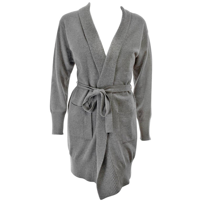 La Perla Grey Long Cardigan Sweater W/ Sash For Sale at 1stDibs
