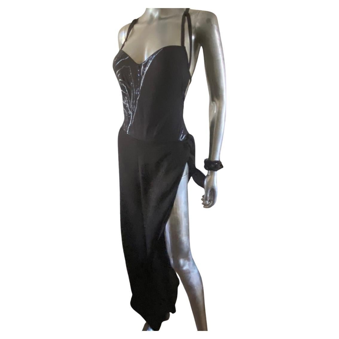 new LA PERLA Desire black neoprene floral lace long sleeve bodycon ...