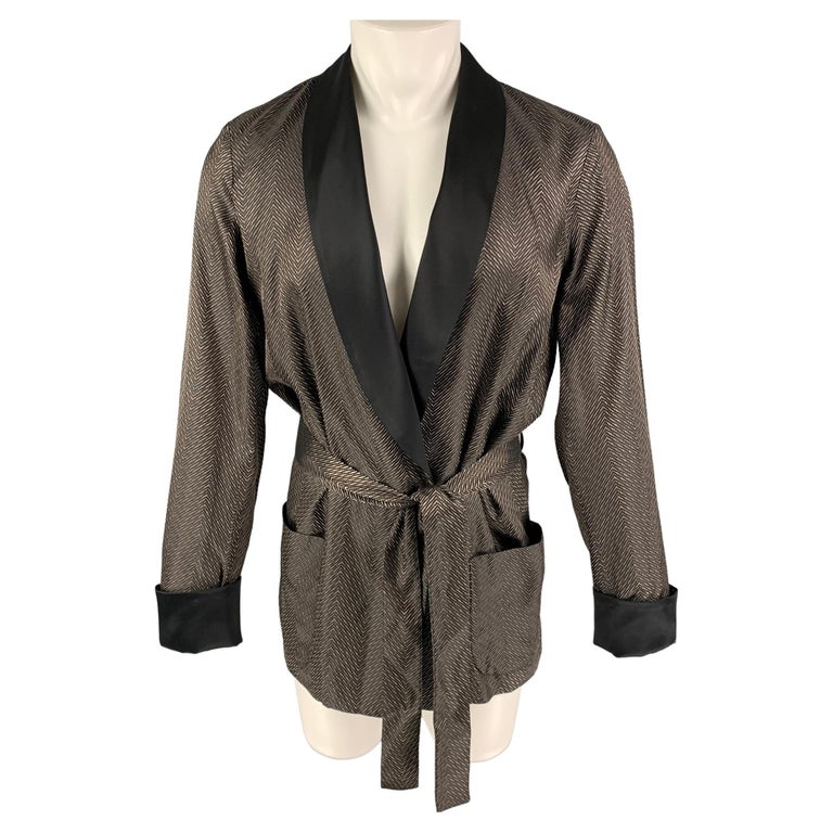 LA PERLA Size M Black Brown Jacquard Silk Blend Shawl Collar Smoking ...