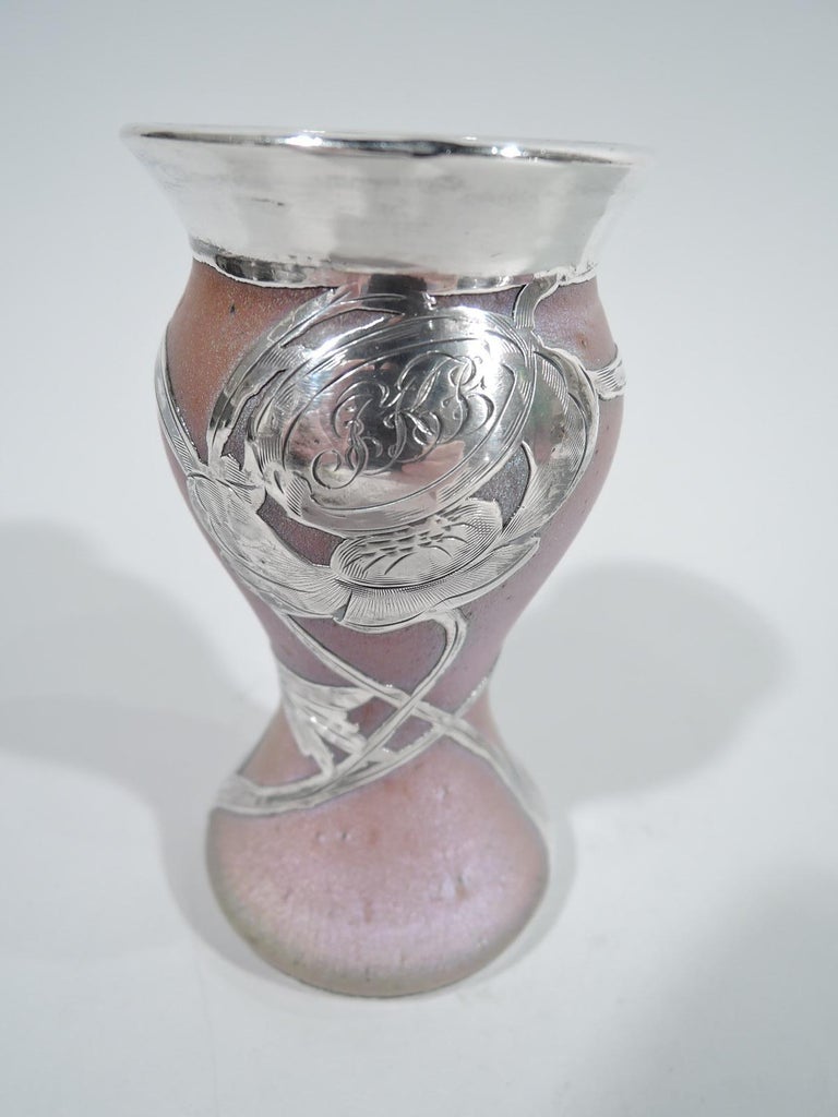 La Pierre Austrian Art Nouveau Iridescent Silver Overlay Bud Vase For ...