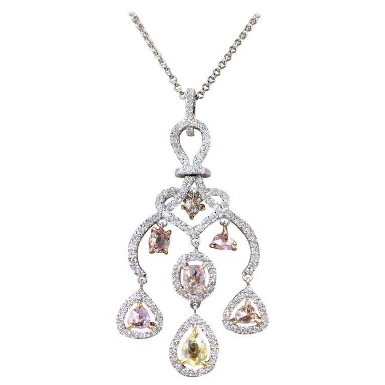 La Reina Collection Pink, White and Yellow Diamond Pendant Necklace For ...