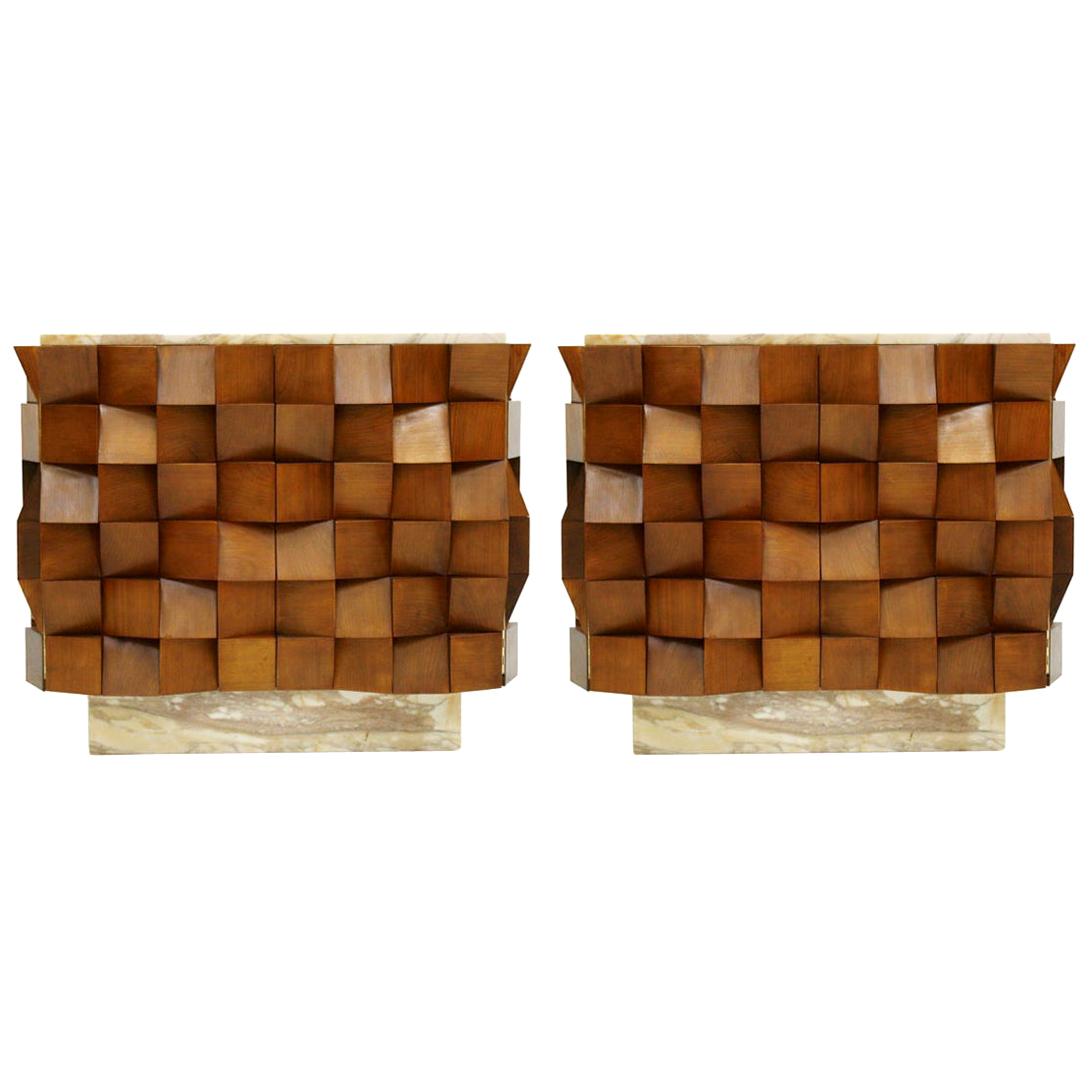 Mid-Century Modern Solid Wood and Colored Glass Italian Pair of ...